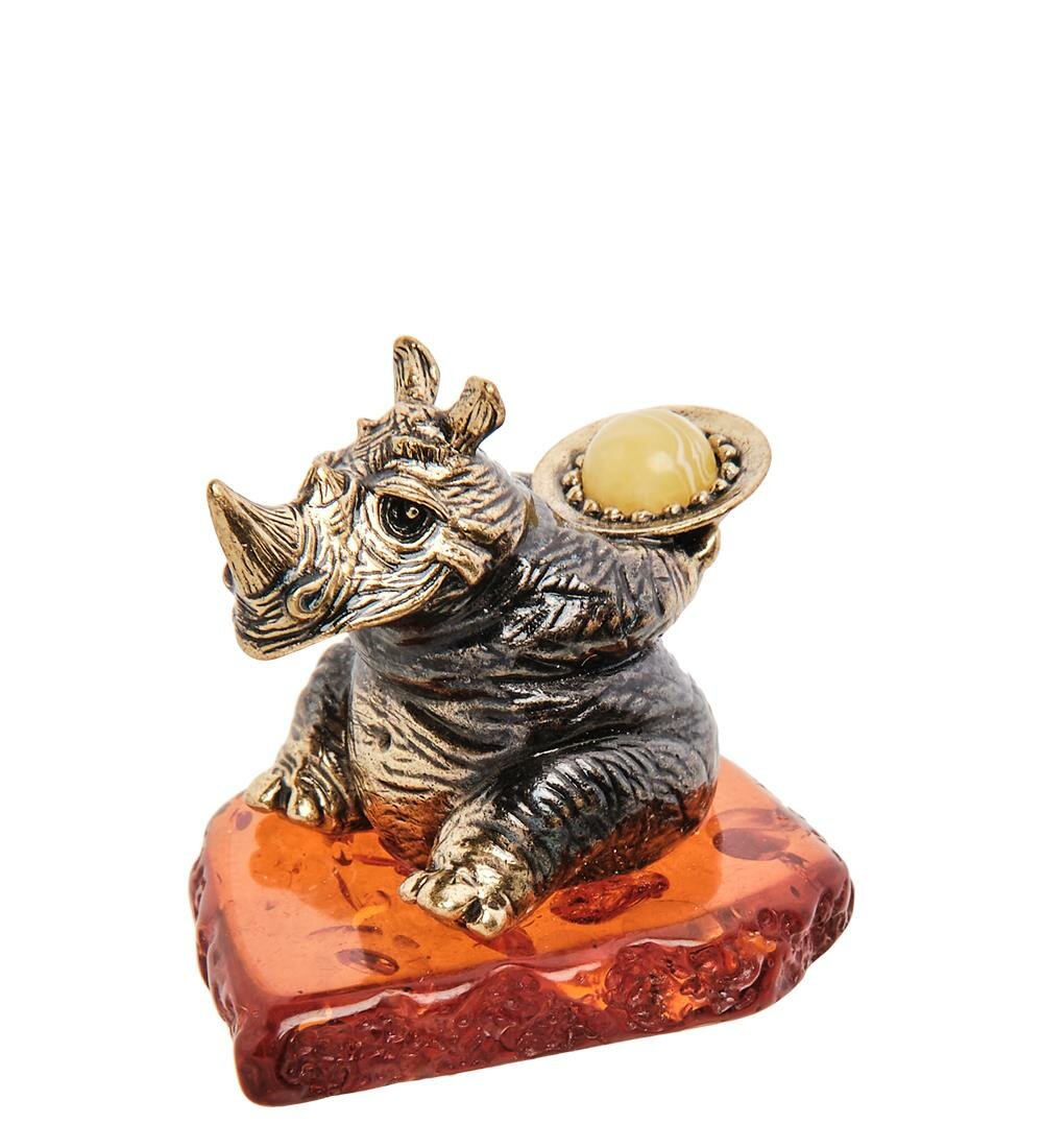 Фигурка Носорог праздник (латунь, янтарь) A2163859 Народные промыслы бронзовый