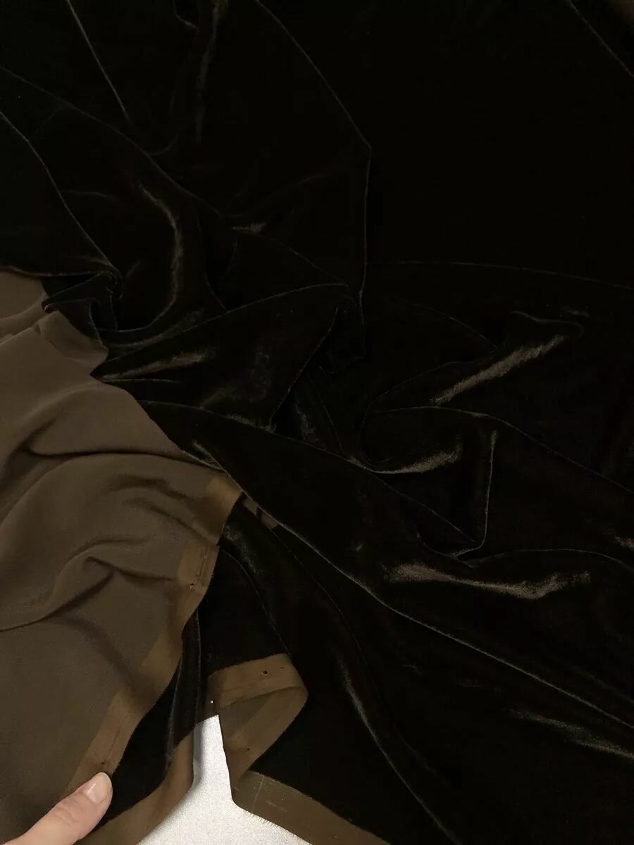 Ткань Бархат на шёлке, коричнево-горчичный, Италия