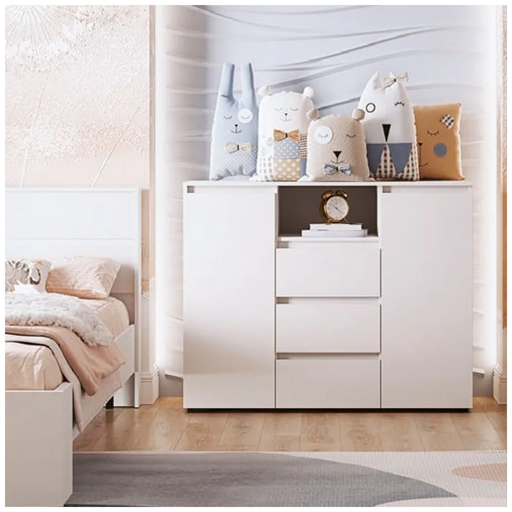 Комод с открытой полкой,3 выдвижных ящика и 4 полки для вещей