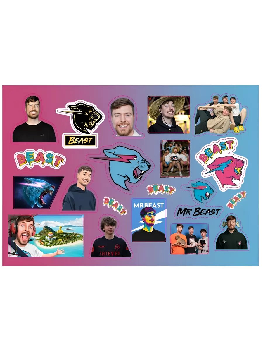 Набор наклеек стикеры Мистер Бист / стикерпак Mr. Beast