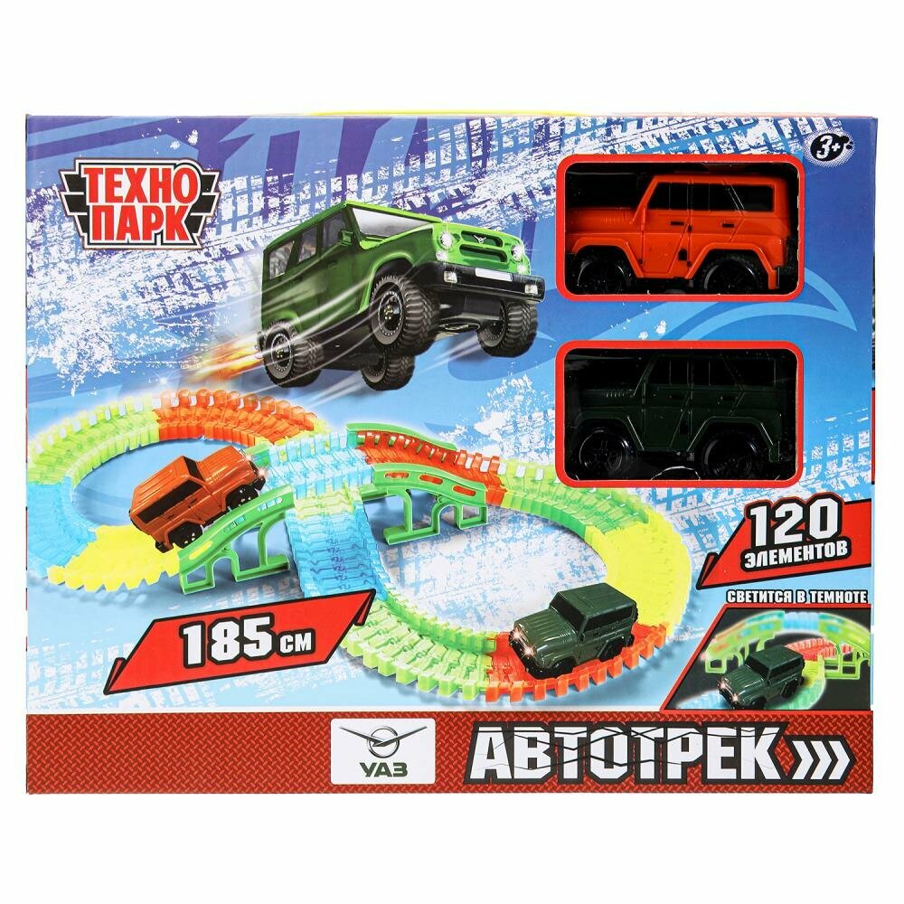 Игрушка Уаз восьмерка 2 машинки 10 см. свет, автотрек на бат. Технопарк TRACK-HUNTER-2