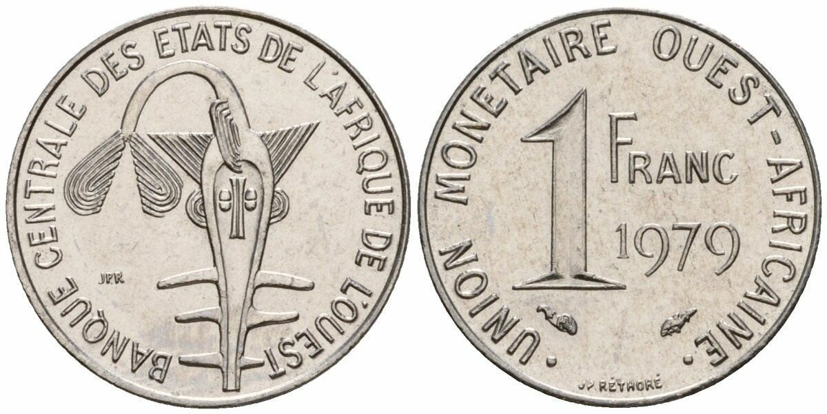Западная Африка (BCEAO) 1 франк, 1976-2002 Рыба-пила UNC