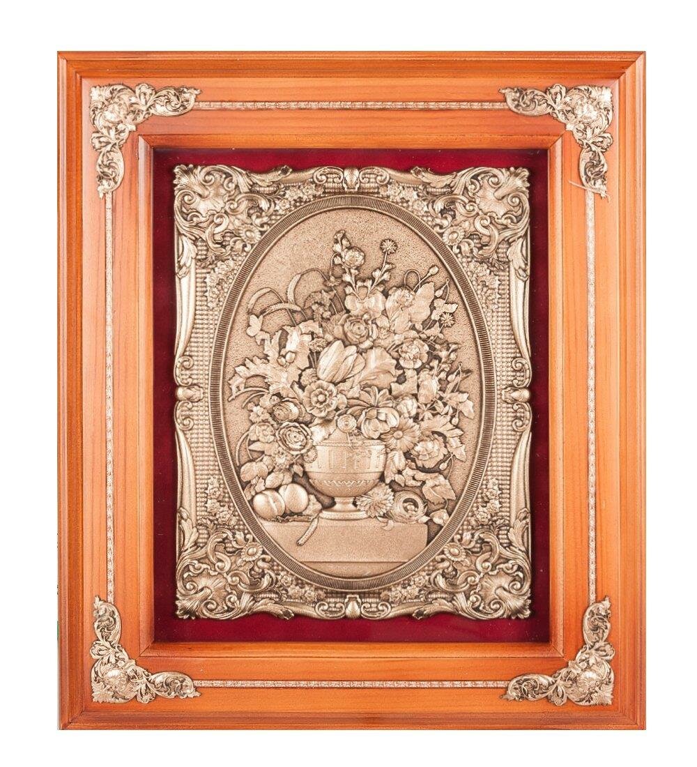 Панно Цветы в вазе 29х33 A2026565 разностор, Медь, дерево