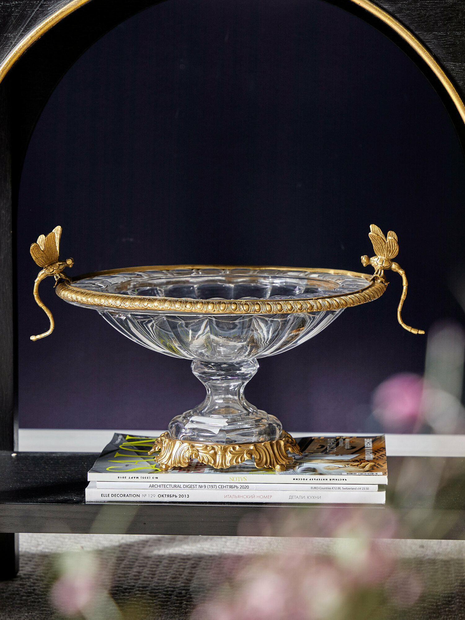 HGL328/1/GLASS Чаша со стрекозами 43х34х23см, Стекло, бронза, Glasar