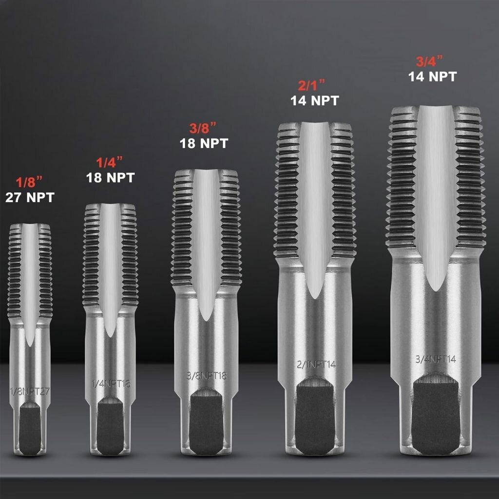 Метчик для нарезания резьбы NPT, инструмент трубных метчиков 1/8", 1/4", 3/8", 1/2" и 3/4" чистых повреждений