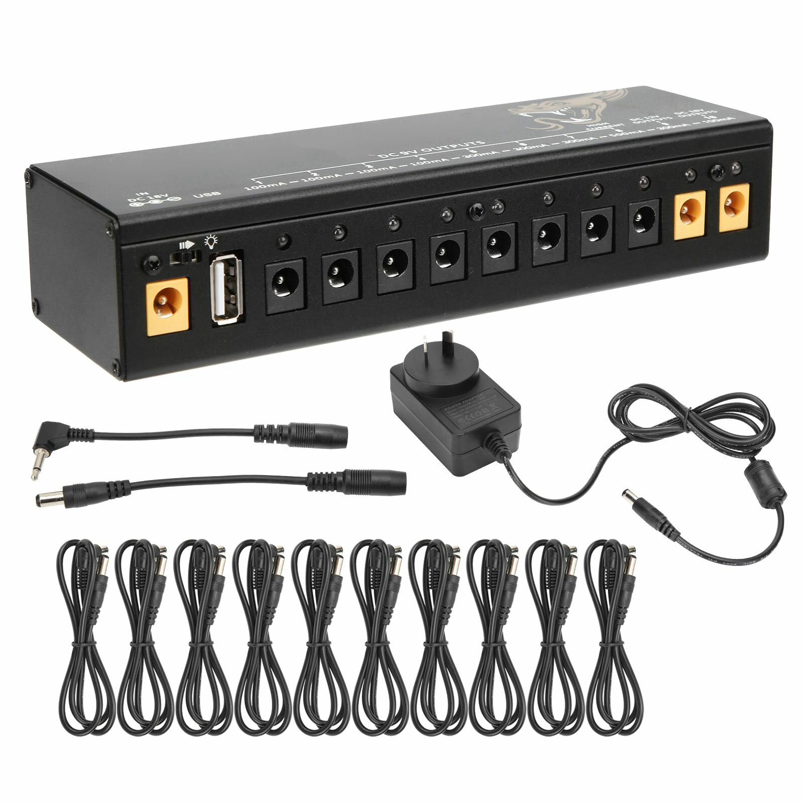 Блок питания для педали эффектов электрогитары 100-240 В, разъем AU, с защитой от короткого замыкания и перегрузки по току для стабильной работы