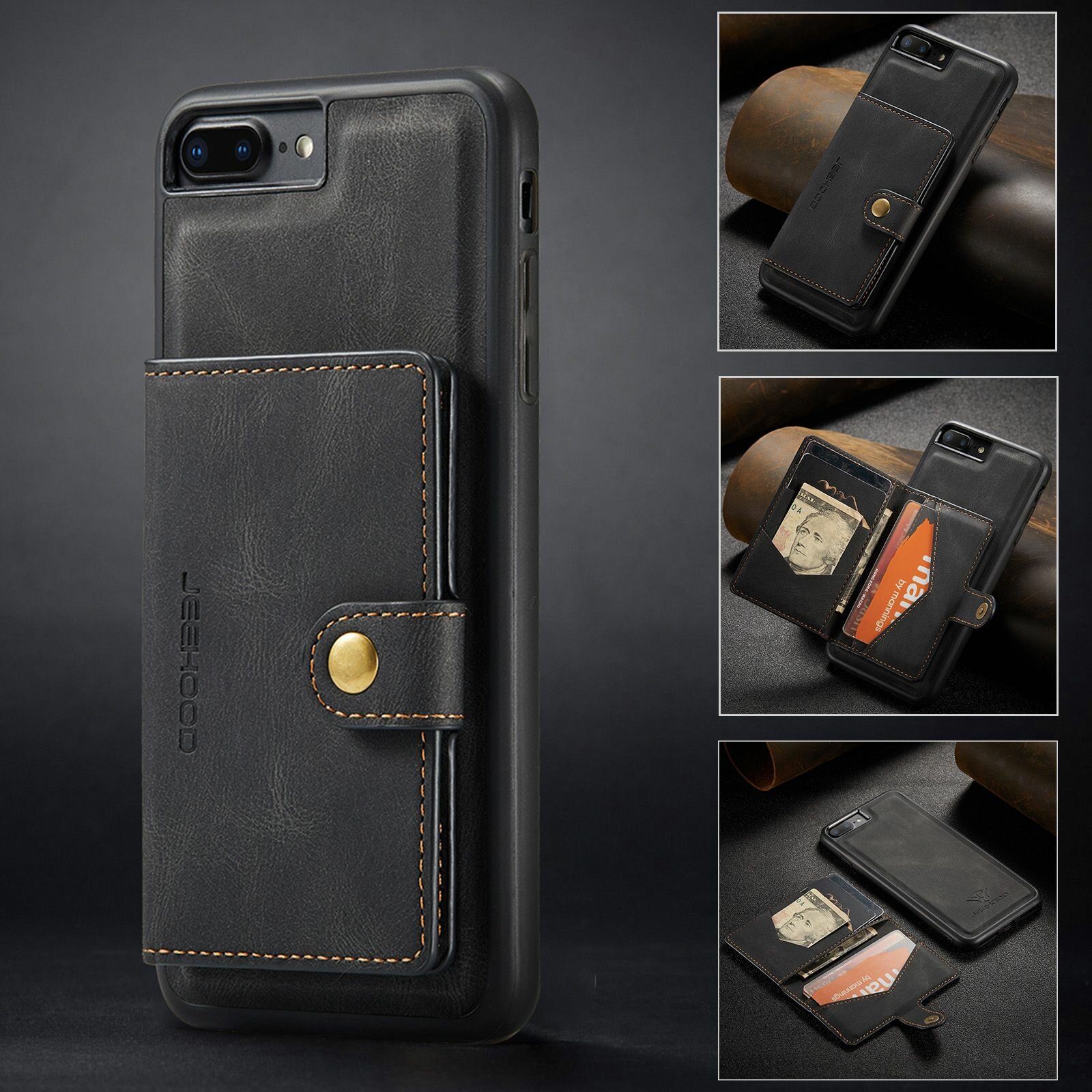 Jeehood Кожаный Чехол На Apple IPhone 7 Plus & IPhone 8 Plus (Айфон 7 Плюс И Айфон 8 Плюс) Магнитный, Кошелек Картхолдер, Противоударный