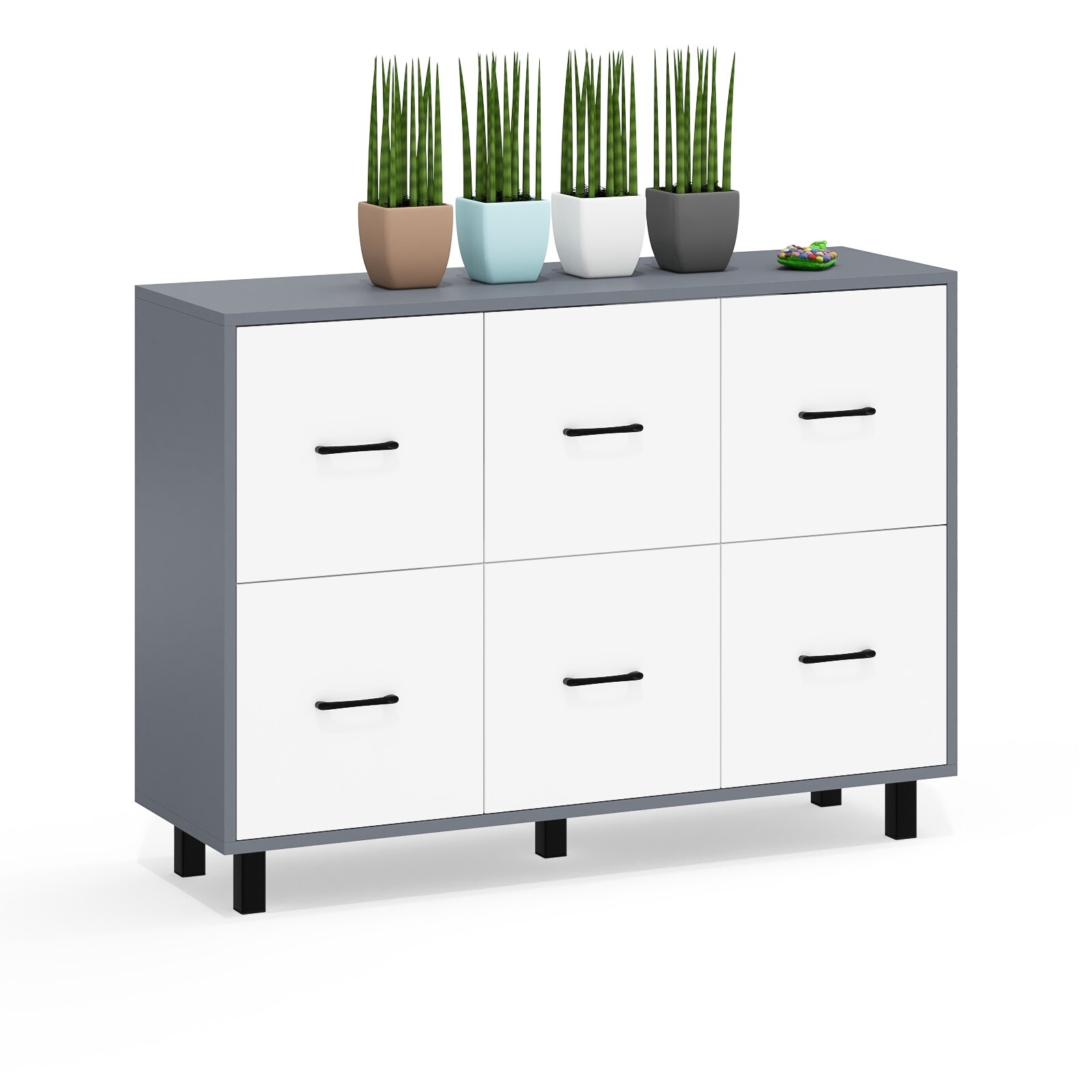 Комод РВК 127-1204 6-ть ящиков, цвет графит/белый, ШхГхВ 120,4х37,4х87 см.