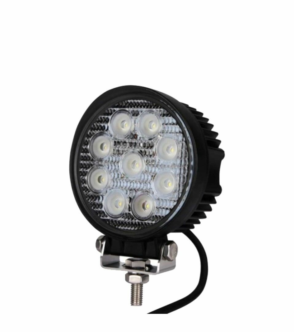 Фара светодиодная 27W, 9 диодов SMD, толщина 35мм круглый металлический корпус, ближний свет (Flood)