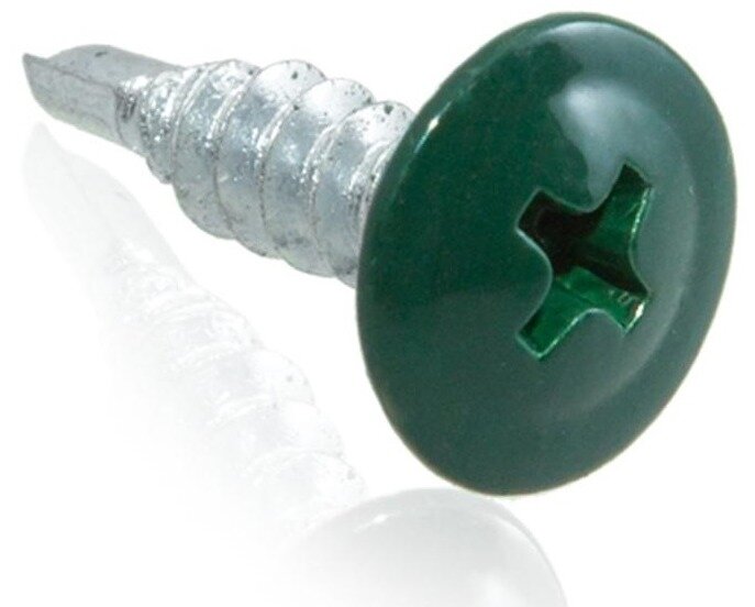 Саморез Стройбат для тонких пластин с буром, полусферической головкой и пресс-шайбой из стали, темно-зеленый, 4.2х16мм, PH2, 20шт. в упаковке / крепеж