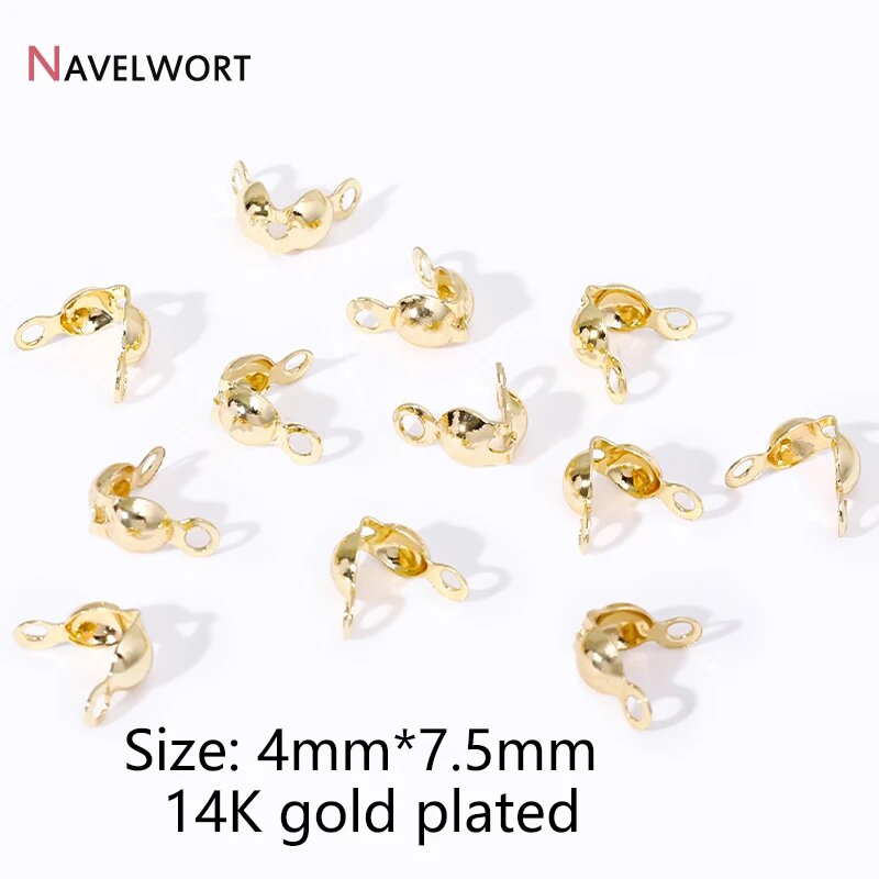 Калотты для бижутерии NAVELWORT латунные золотистые 3,2 мм/4 мм 30 шт 14K gold plated