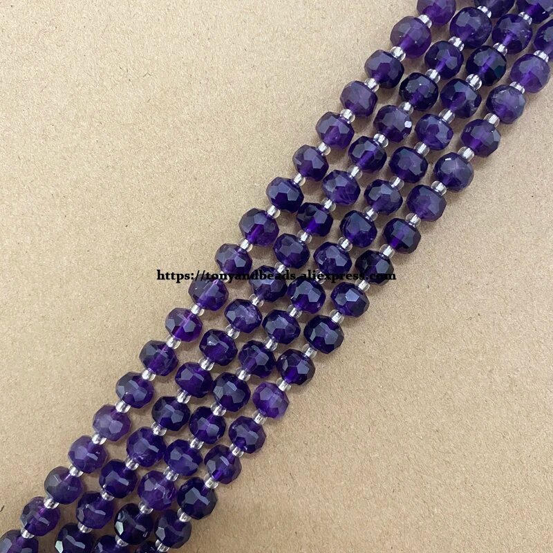 Полудрагоценный камень, Алмазная огранка, граненые, Круглый, бразильский, фиолетовый, аметист, 7 дюймов, бусины россыпью, Размер 8x6 мм