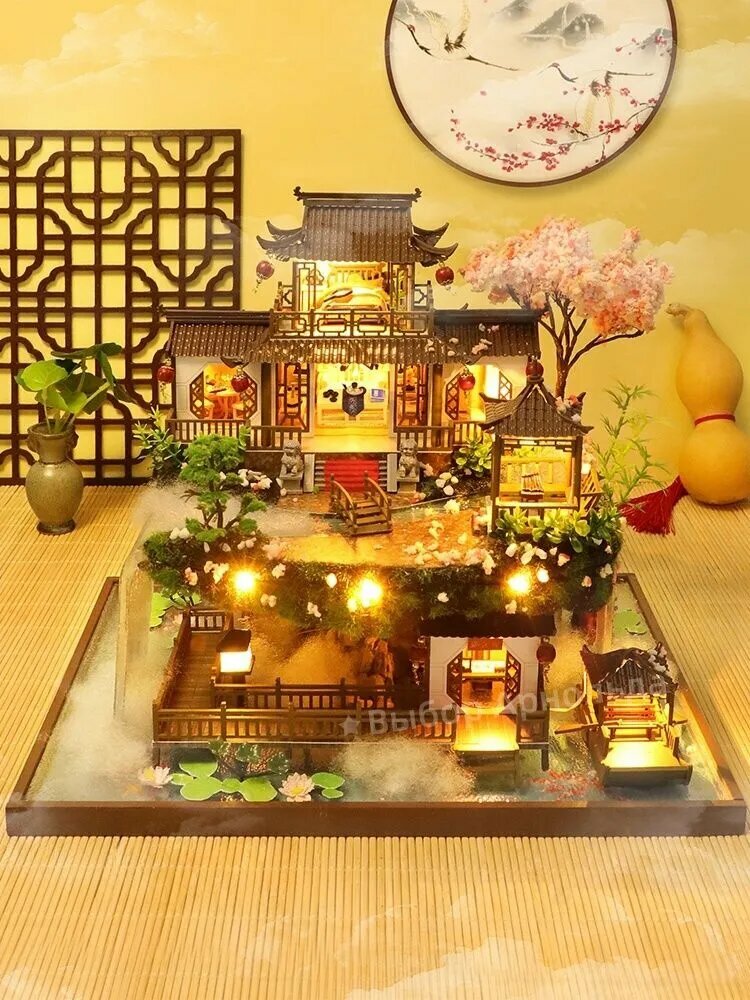 Модель дома, сборная модель, китайский стиль декоративный домик, с подсветкой и музыка