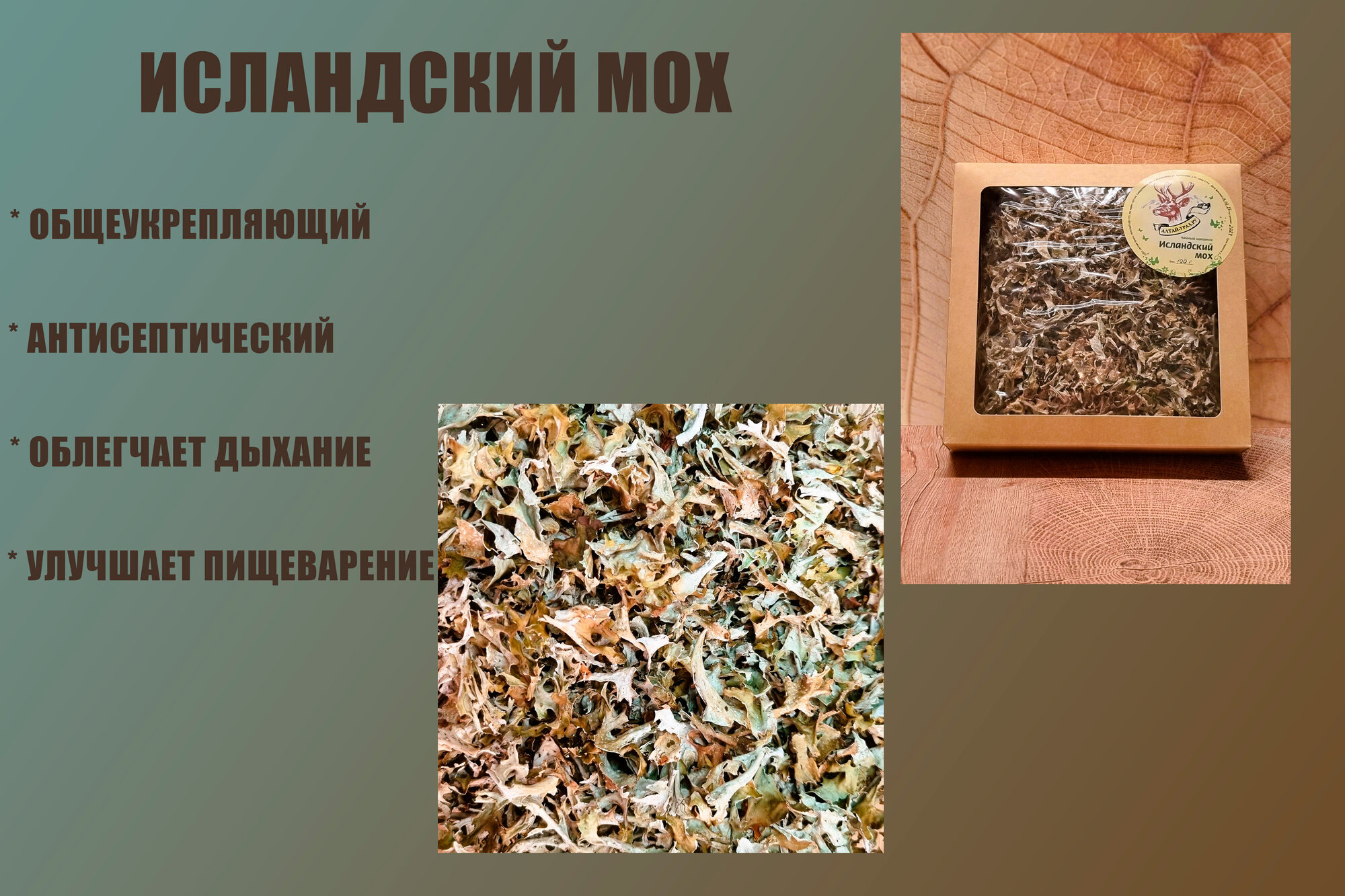 Травяной чай "Исландский мох" Алтай-Урал, листовой, крупнолистовой, Россия, 100г