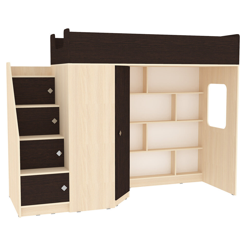 Кровать чердак Л-B602.3 75x175 Дуб Молочный Венге