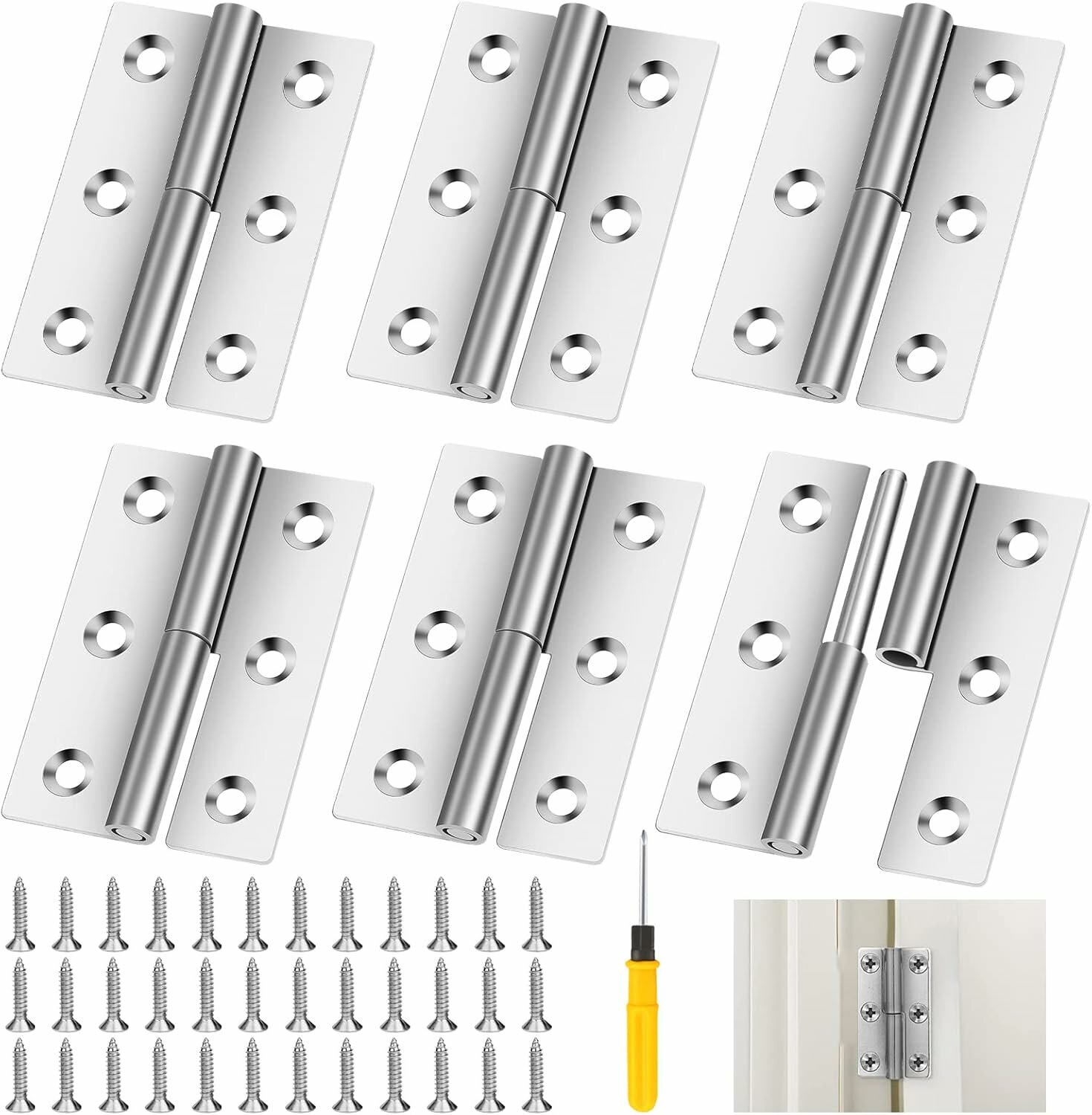 6 петель, с 36 винтами и 1 отверткой, подходят для шкафов, гардеробных, дверей, окон, выдвижных ящиков