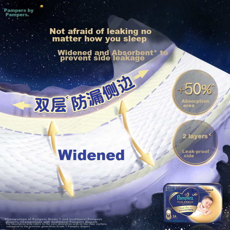 Pampers Sleep Diapers, Size L, 28 Pieces, Overnight Use, High Absorbency, Ultra-Thin And Breathable