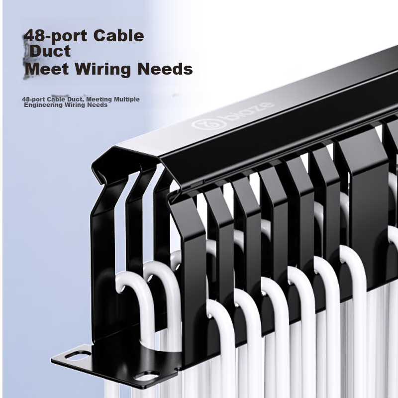 Biaze Cable Management System, 24 Slots 48 Ports, Engineering-Grade Thickened Metal 19-Inch Cable Organizer, 1U Rack-Mounted Cabinet Finished Network Cable Sorter