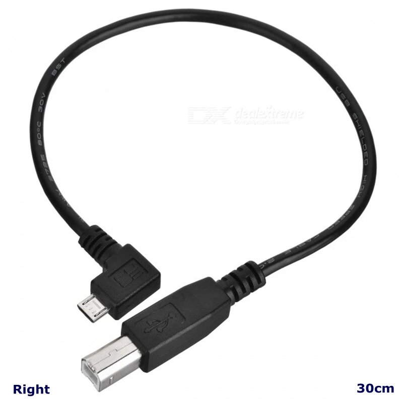 CableCC Micro USB 90 градусов к USB Type B кабель