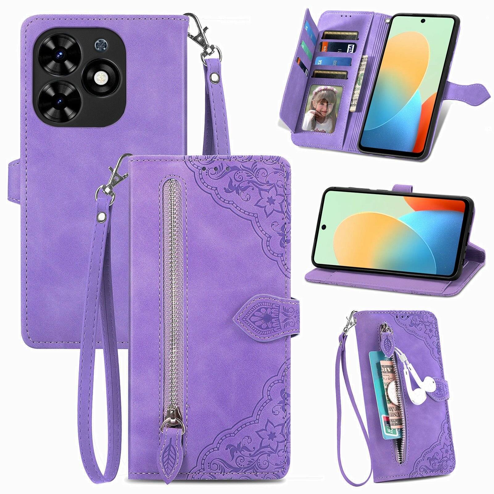 Чехол книжка для Tecno Spark 20 / Spark 20C кошелек на молнии Чехлы для мобильных телефонов