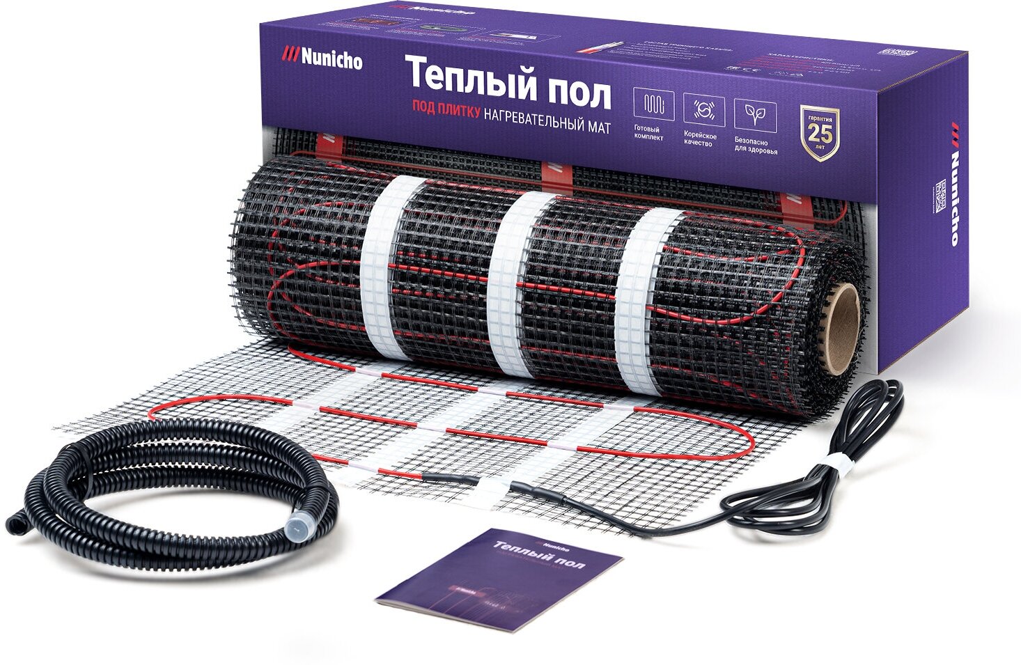 Теплый пол электрический под плитку 0,5 м2 Nunicho 75 Вт/м2, нагревательный мат
