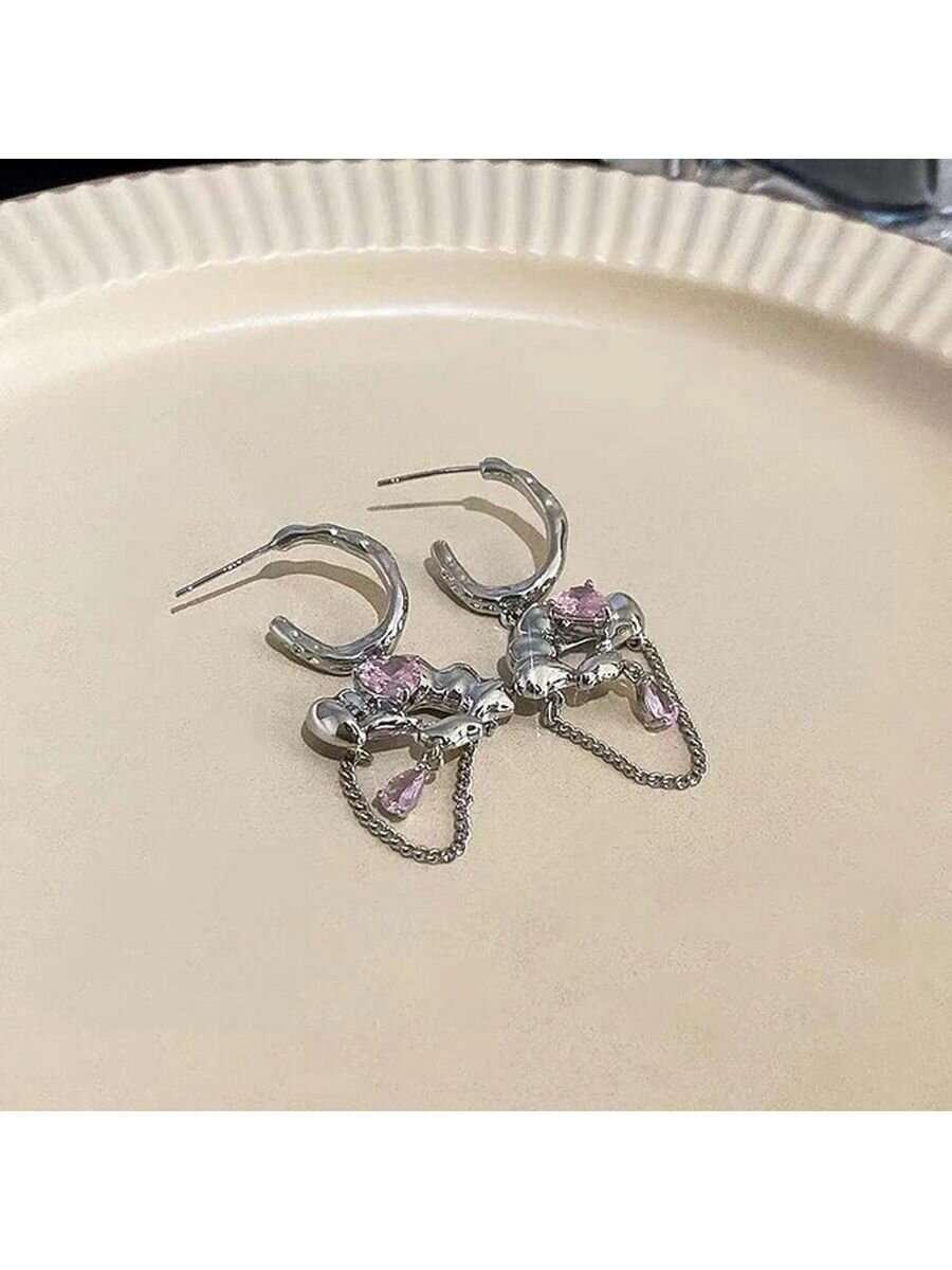 Серьги пусеты, фианит