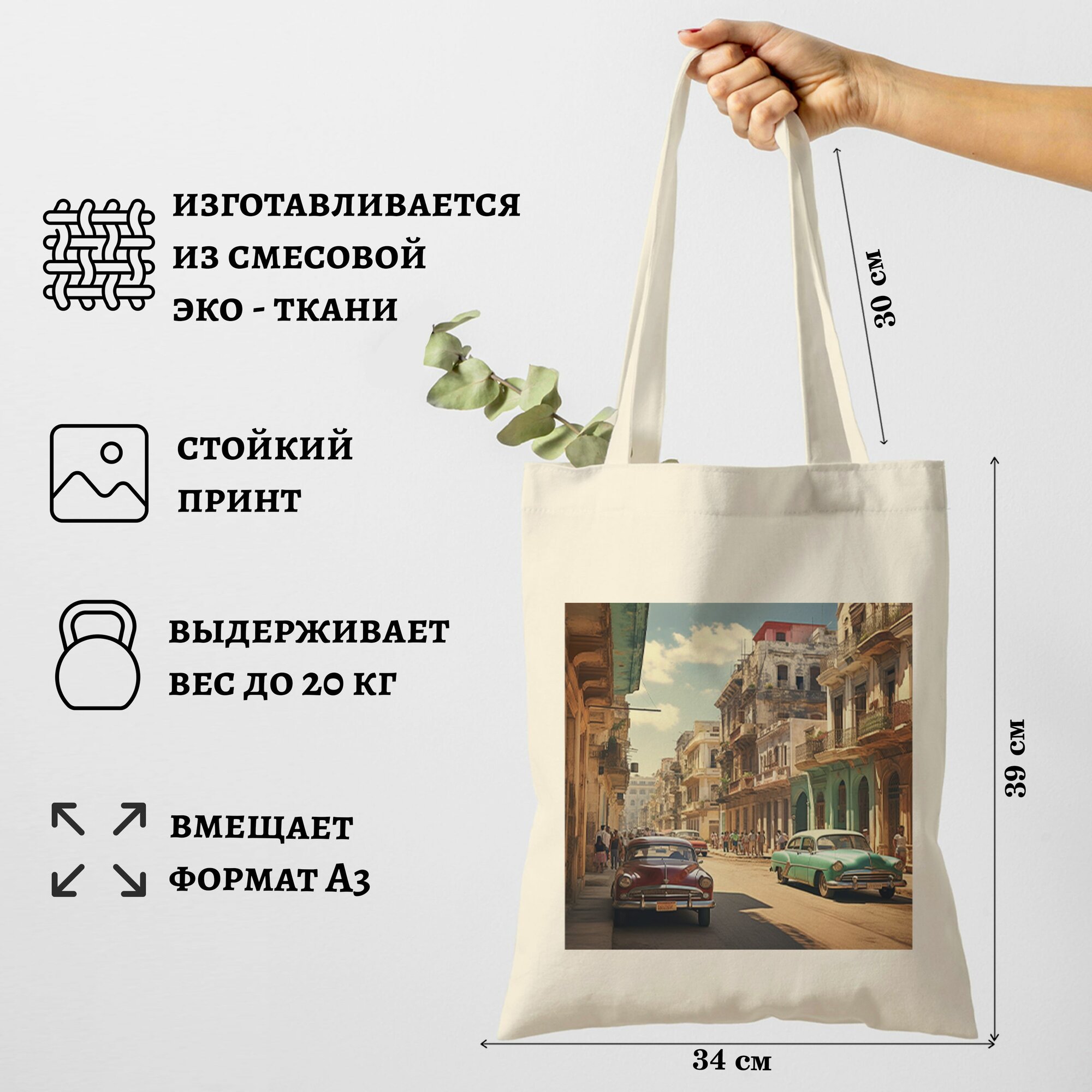 Сумка шоппер шоппер с принтом "CUBA", шопер авоська холщовая с рисунком в подарок