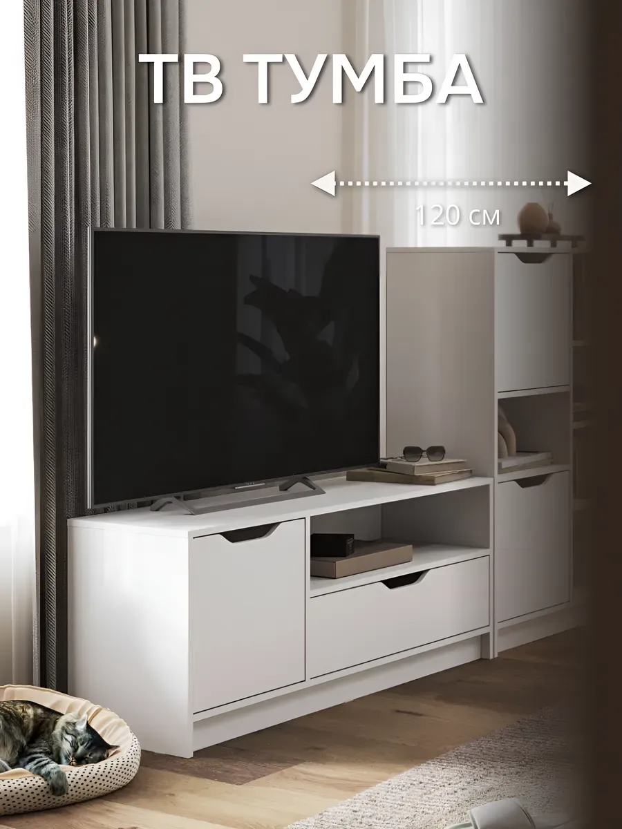 Тумба под телевизор руна ТВ 01 120х53х40 см, цвет белый/белый