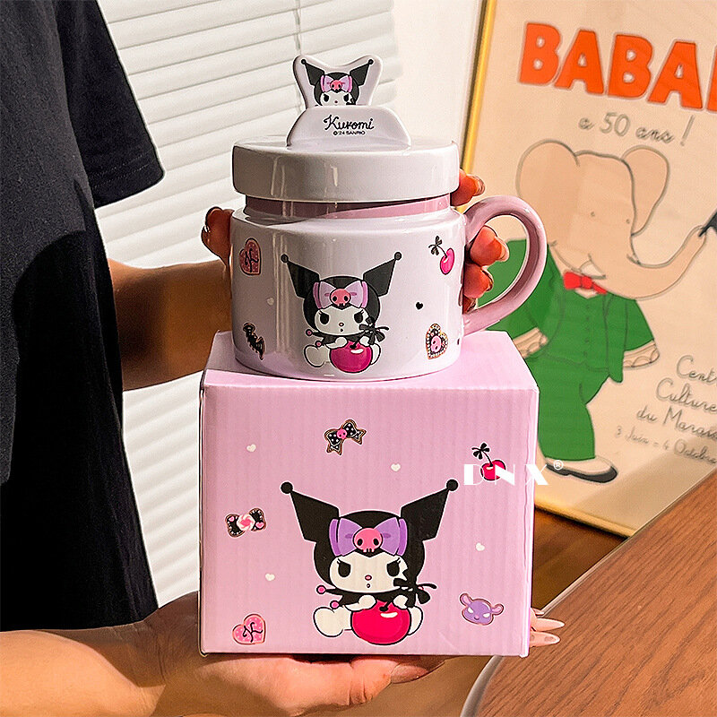 Креативный держатель для мобильного телефона Sanrio, керамическая кружка, симпатичная чашка с крышкой, кофейная чашка, пара, чашка для воды