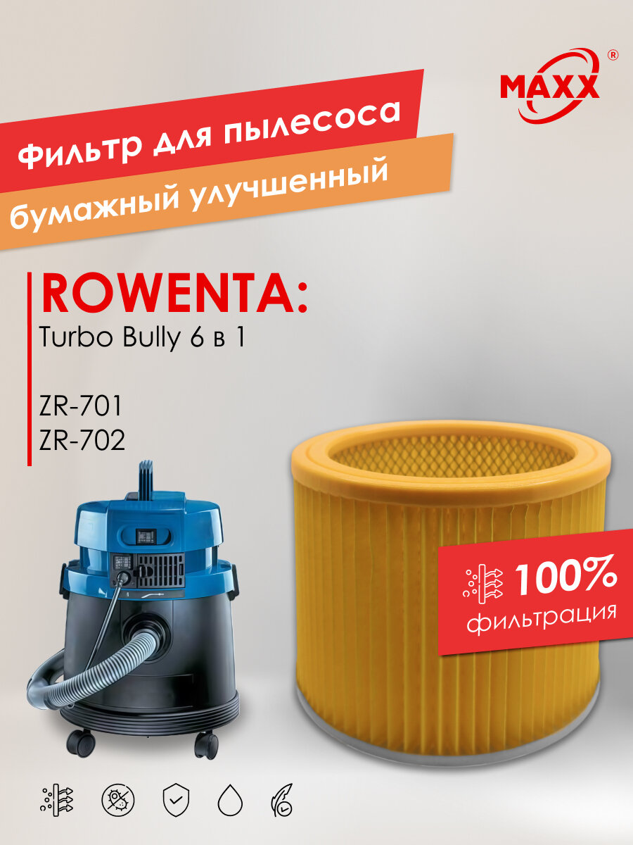 Фильтр PRO бумажный для пылесоса Rowenta Turbo Bully 6 в 1, ZR-701, ZR-702 (Ровента) 1 шт