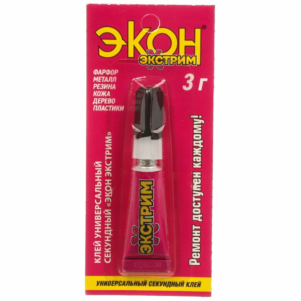 Клей Момент Супер Экон-Экстрим секундный универсальный водостойкий прозрачный для пластика и металла, 3 г, 1401987