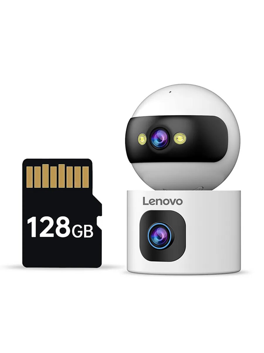 Камера видеонаблюдения Lenovo, 3Мп, панорамирование и наклон, двусторонняя аудиосвязь，с SD-картой 128 ГБ