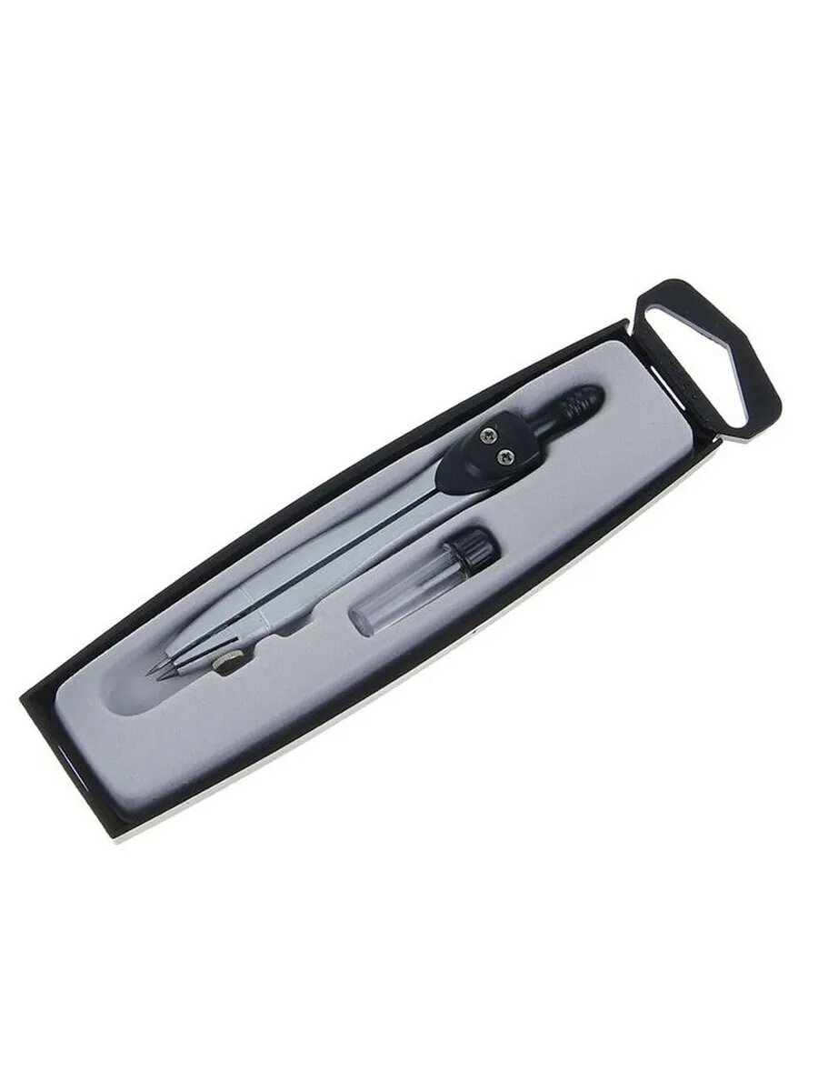 Металлический циркуль с запасными грифелями и пеналом