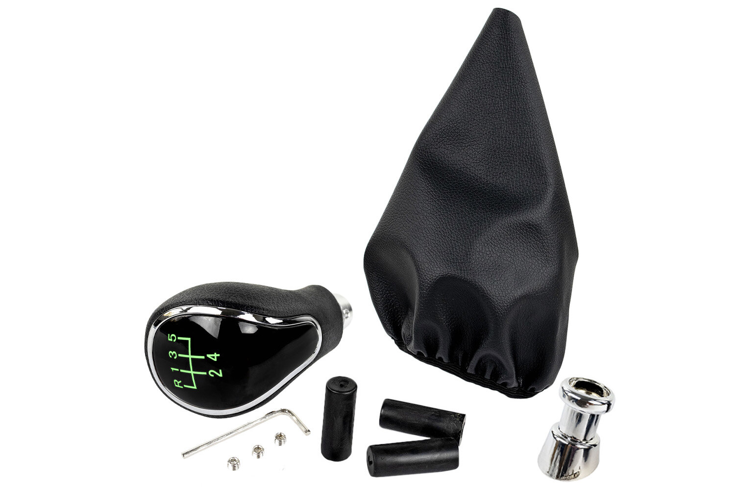 Ручка КПП хром, зеленая подсветка Sal-Man с пыльником на ВАЗ 2108, 2109, 21099