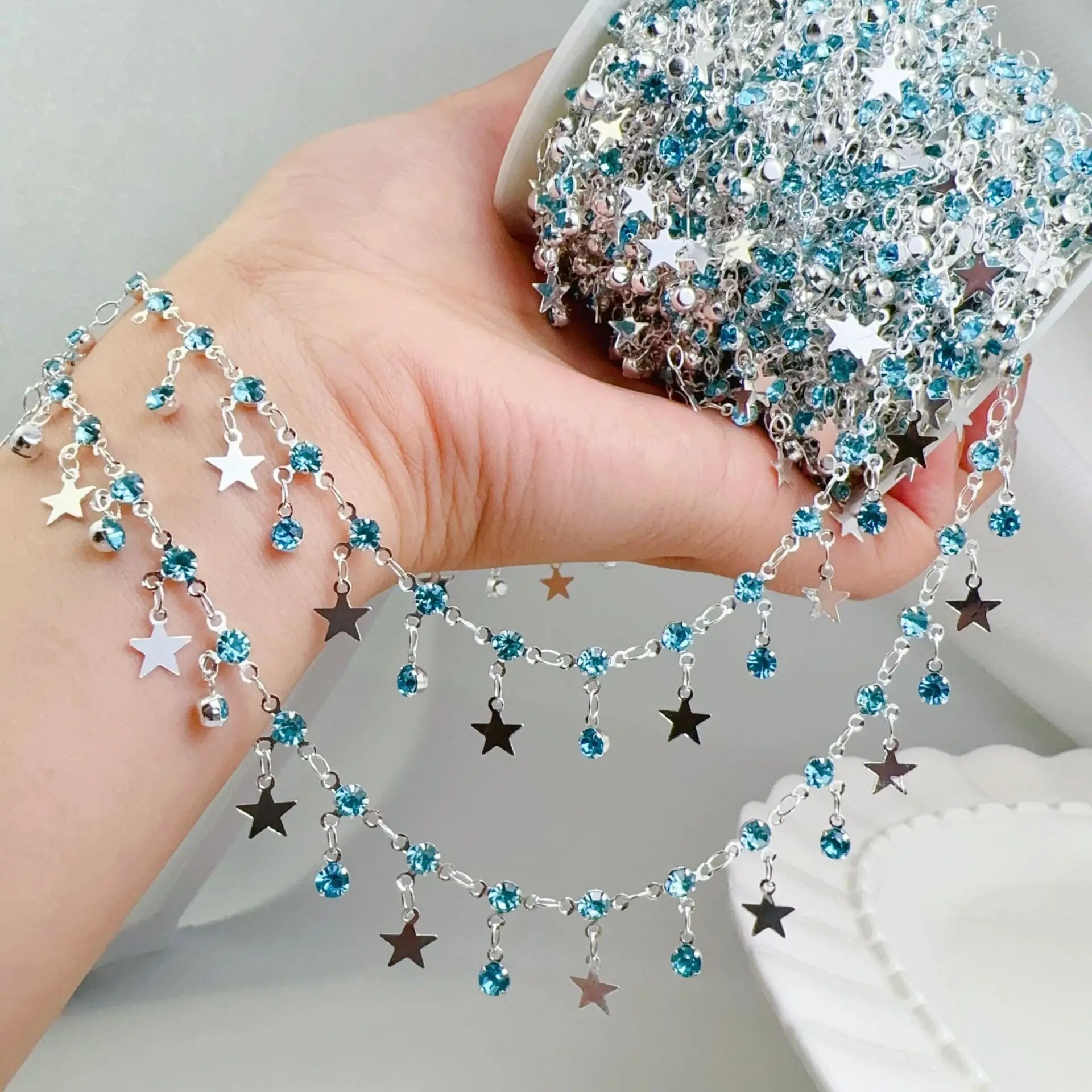 Медные подвески Y2K сердечко звезда 1 метр C Silver