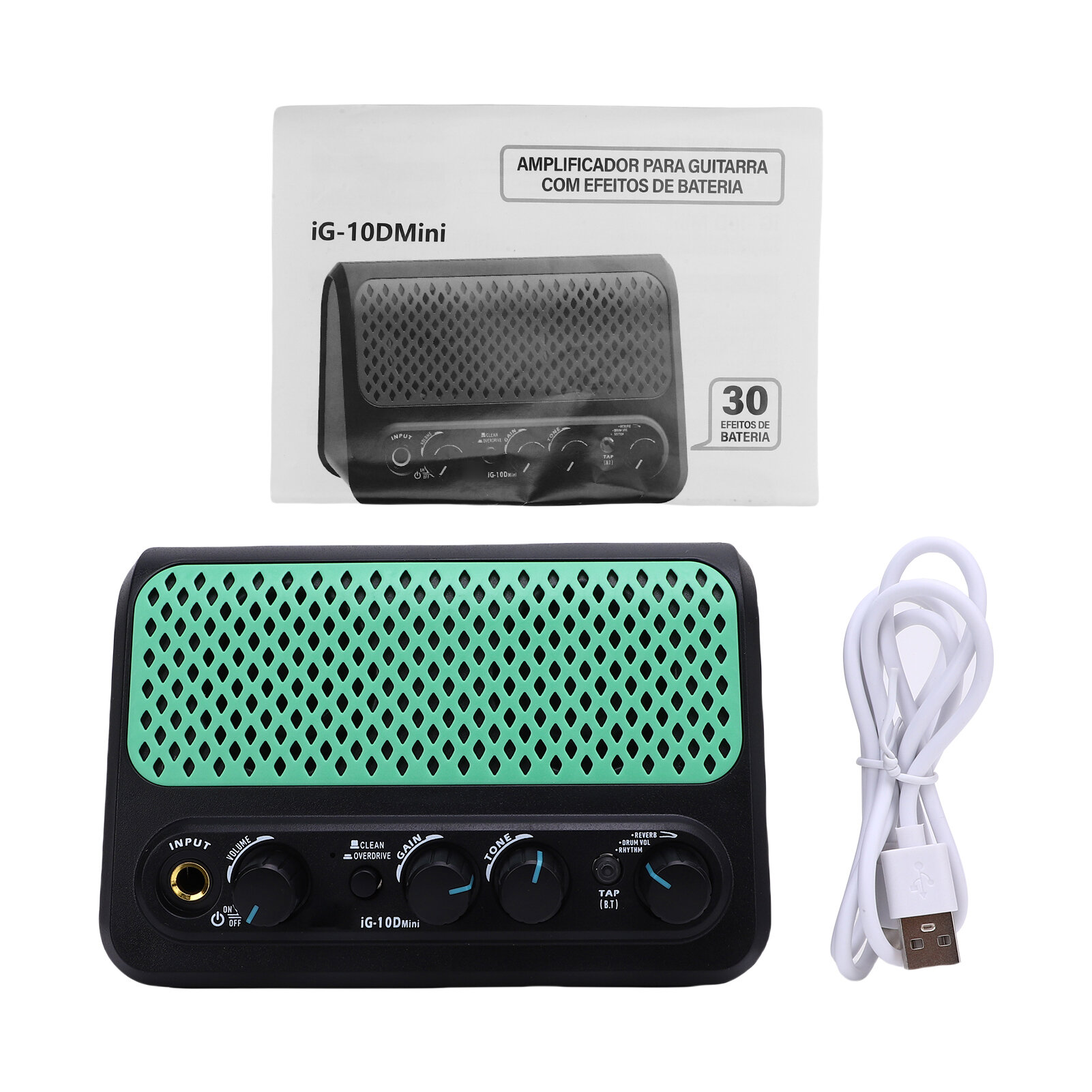 Гитарный усилитель DK с Bluetooth и встроенной 30-режимной драм-машиной, 2-канальным чистым звуком, эффектами овердрайва, реверберацией, AUX-входом и разъемом для наушников для занятий на электрогитаре и студийной записи.