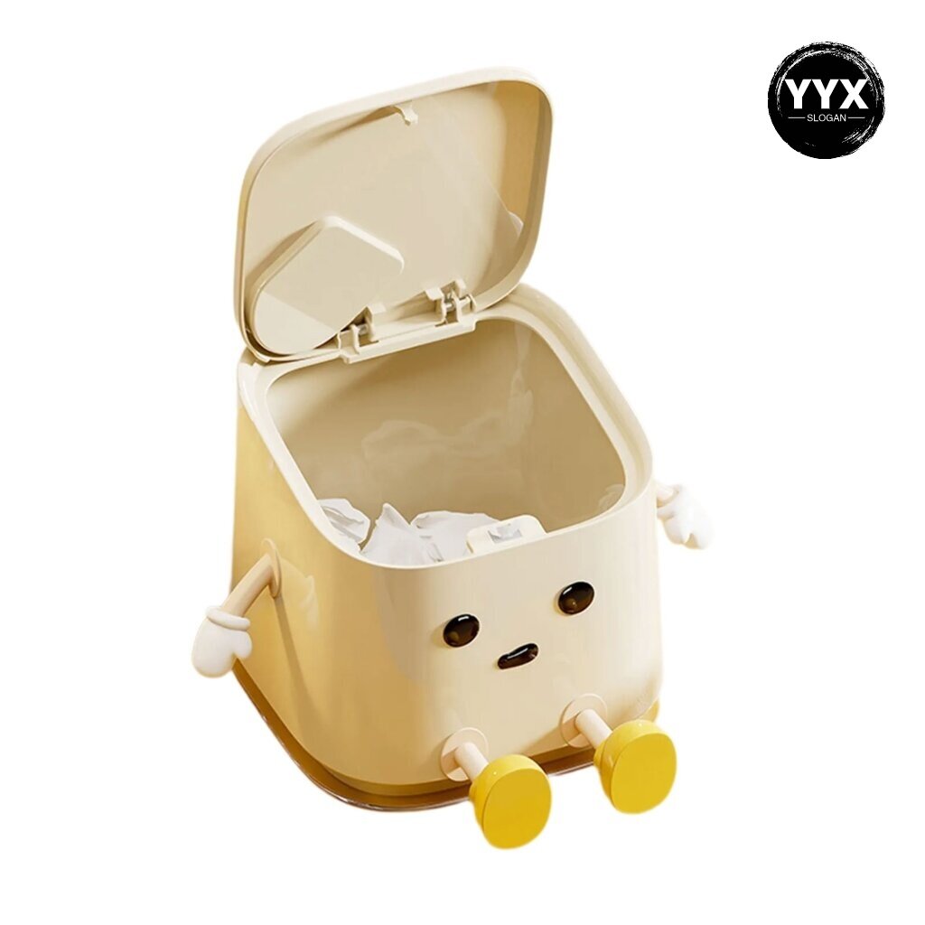 Мини мусорное ведро с крышкой кремового цвета для стола или туалетного столика