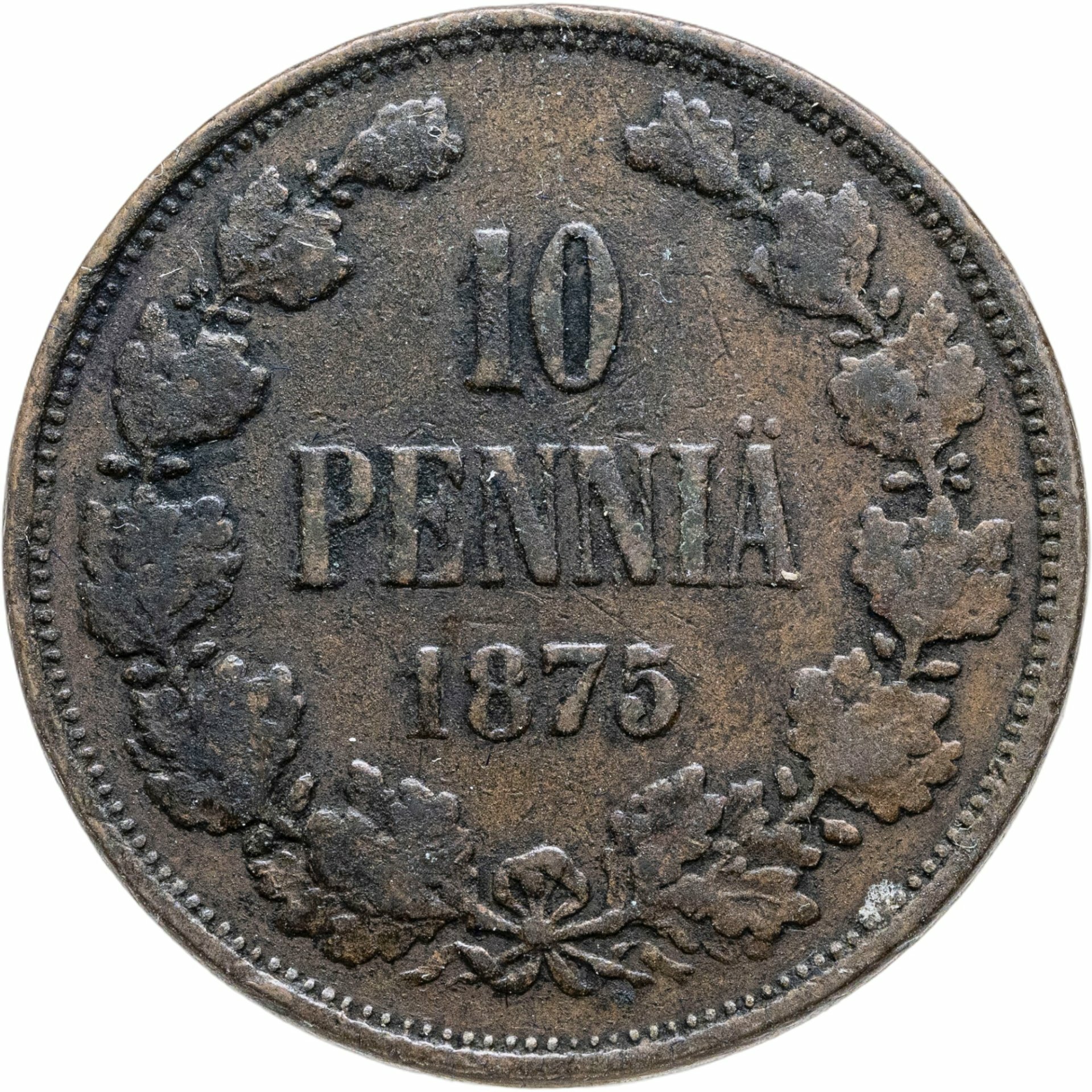 10 пенни pennia 1875, Биткин №655 R1, Медь, в сохранности F