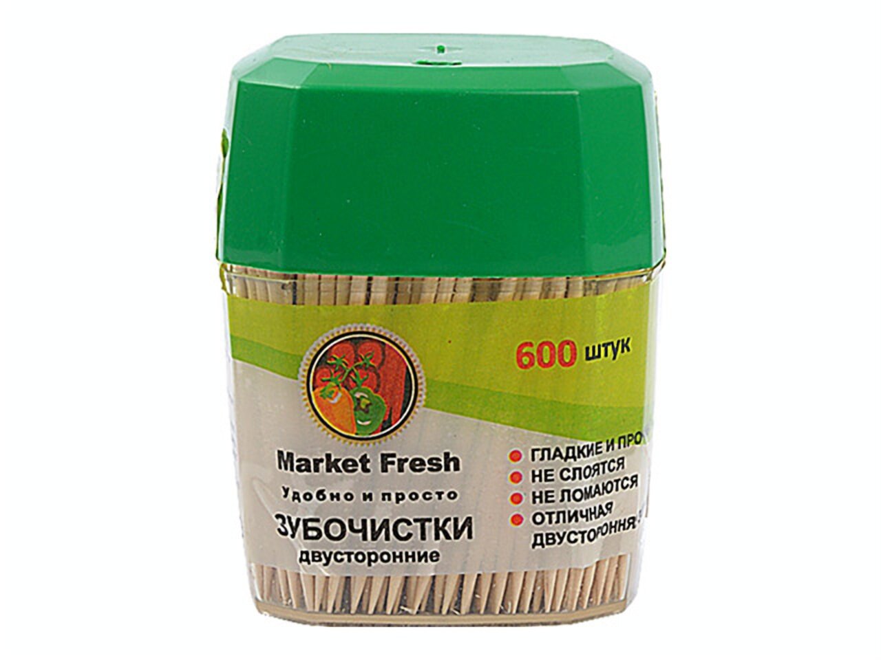 Набор зубочисток "Market Fresh", 600 шт, двусторонние, диспенсер