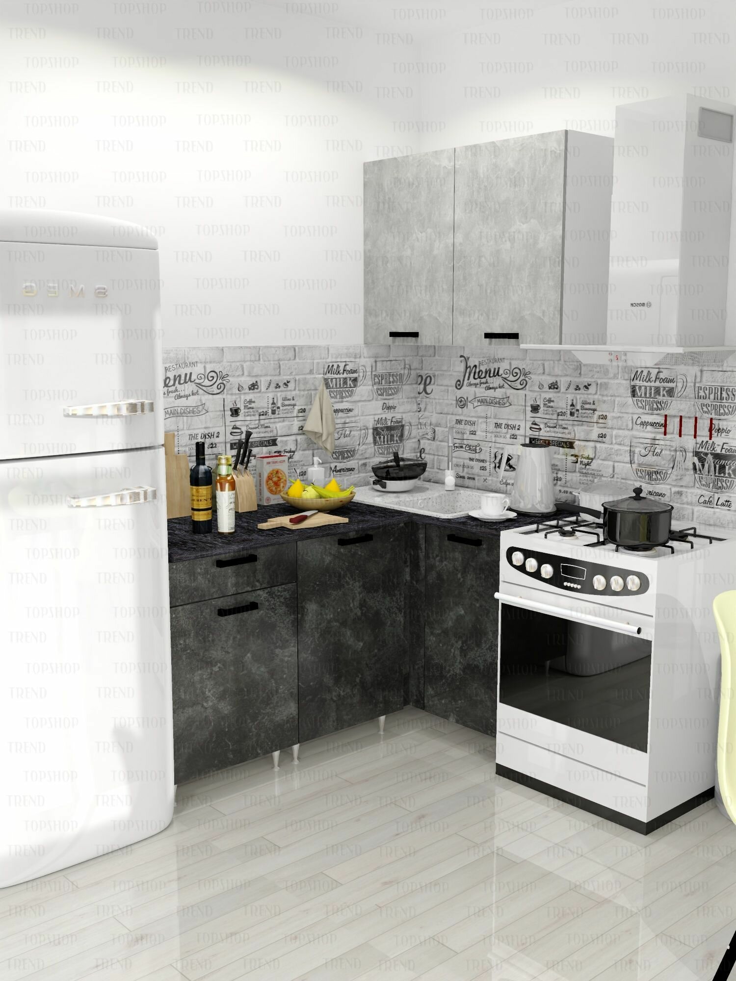 Угловой кухонный гарнитур 1.6х1.0 м, Бетон / Кастилло