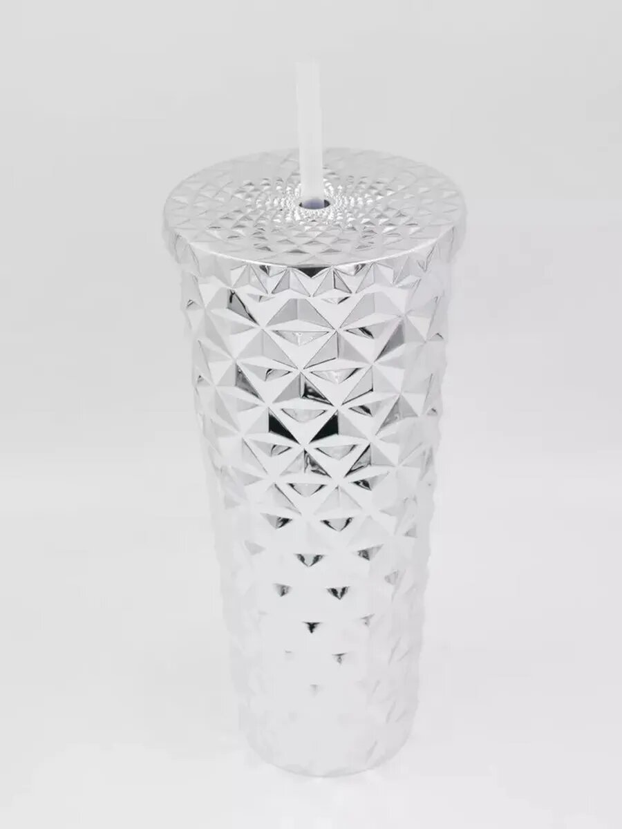 Пластиковый стакан с крышкой. Серебро 700мл