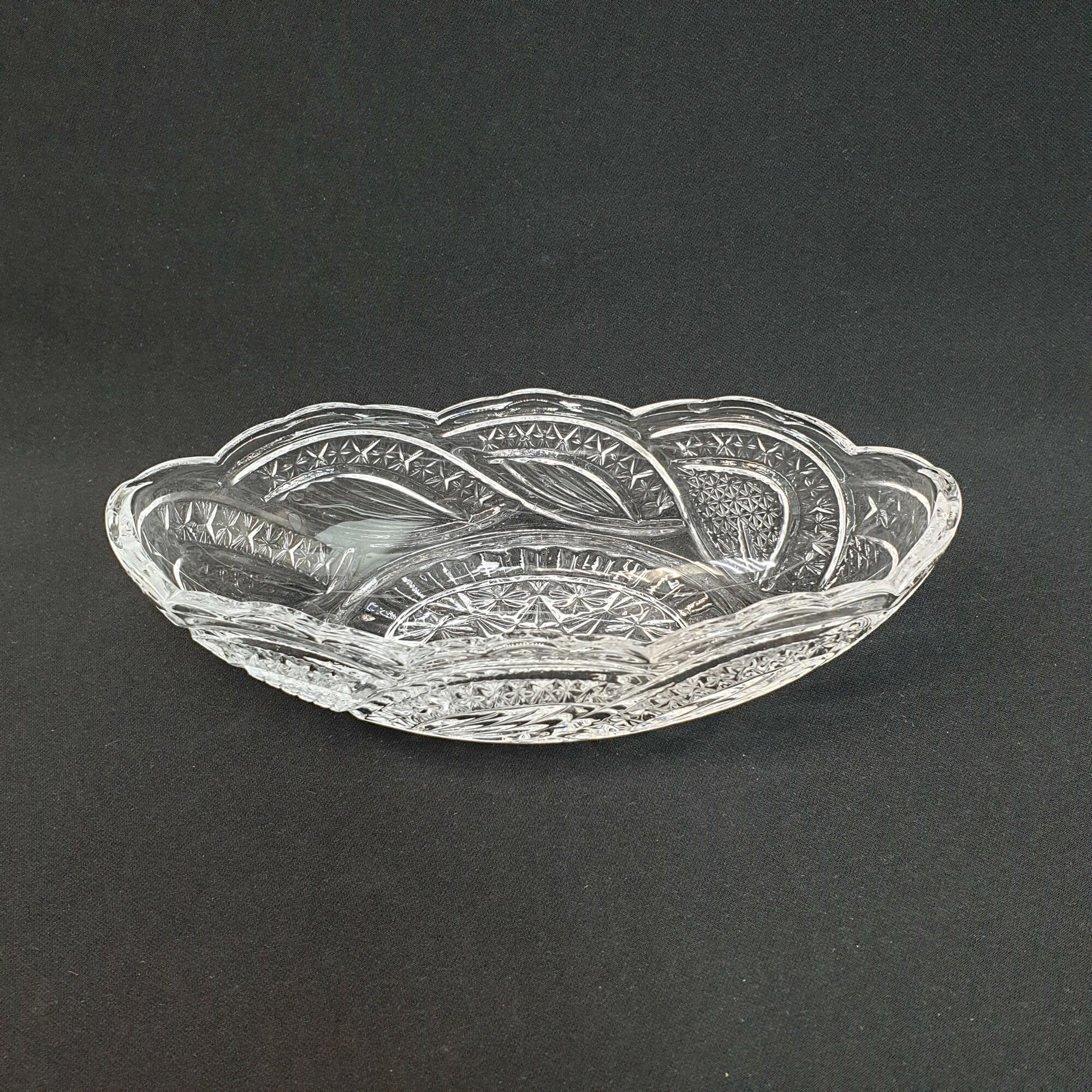 Винтажная конфетница ладья салатник 20х9х6 см, хрусталь, 300 мл, СССР.