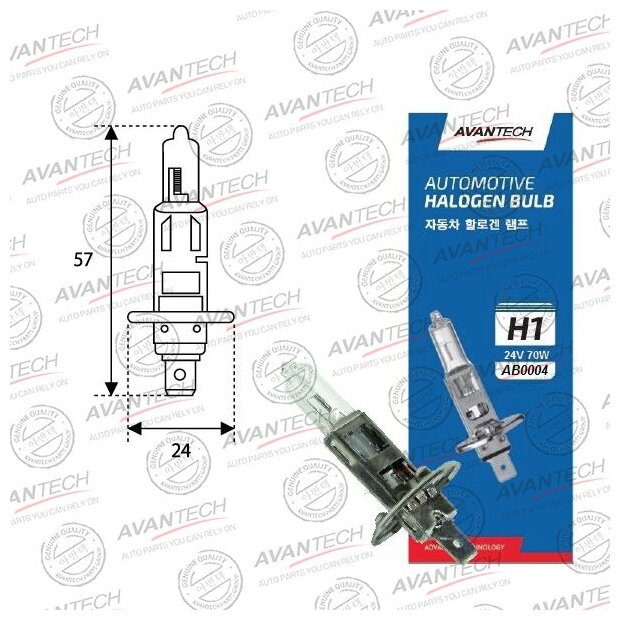 Лампа автомобильная головного света Avantech H1 24V 70W арт. AB0004