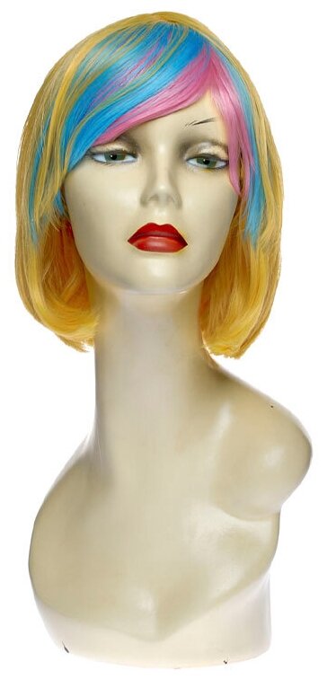 Парик "Каре с чёлкой" 25 см. (Цв: Желтый-Голубой-Розовый )