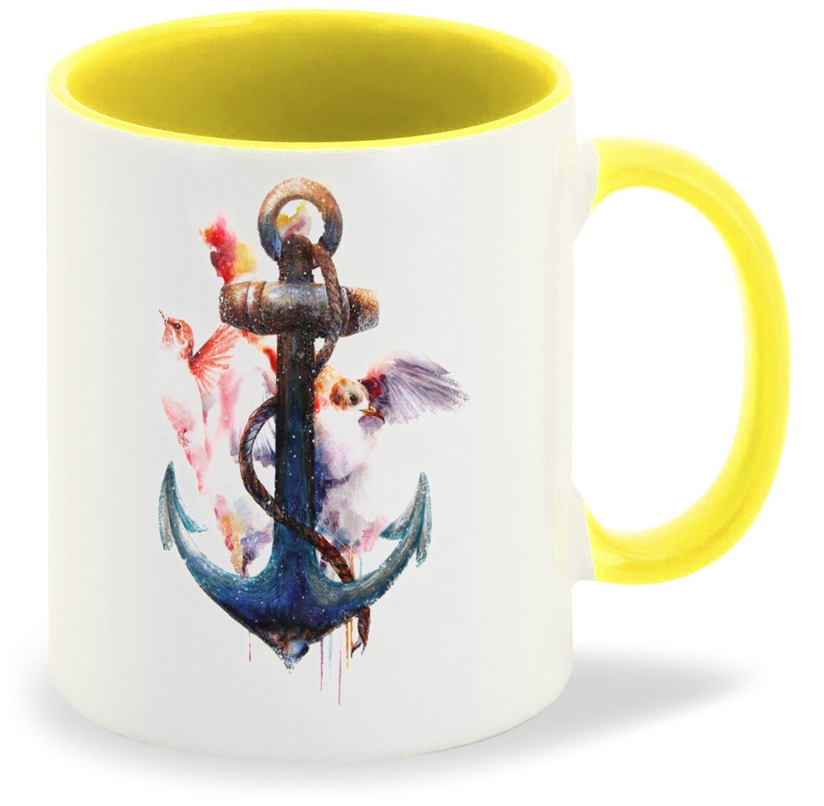 Кружка желтая CoolPodarok Якорь и колибри