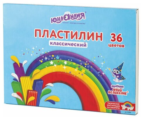 Пластилин классический юнландия "юный волшебник", 36 цветов, 720 г, со стеком, высшее качество, 105904