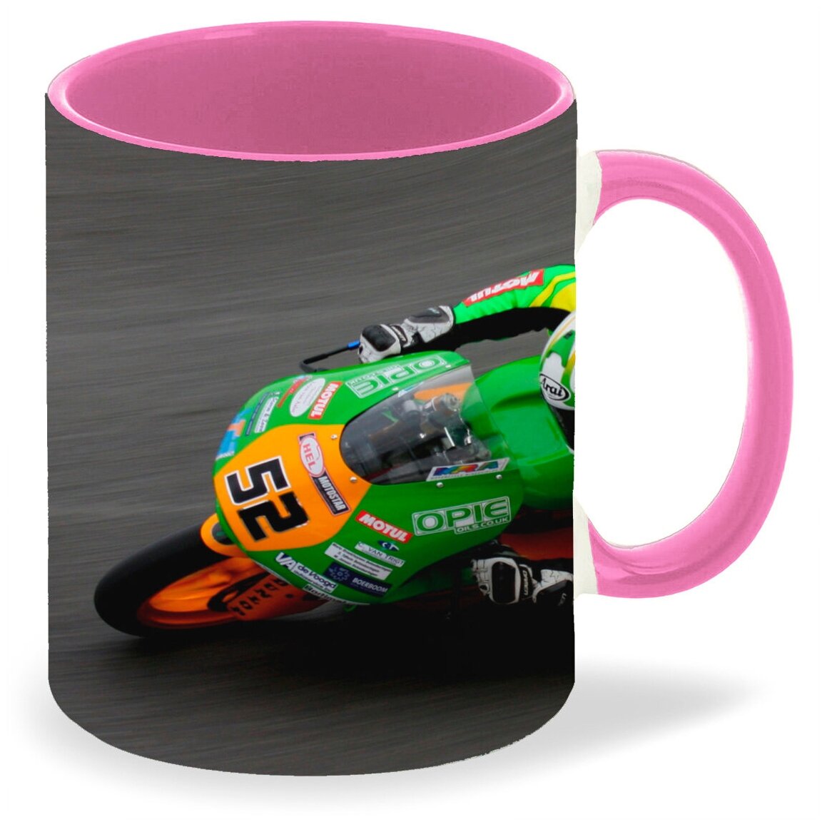 Кружка розовая CoolPodarok Мотоцикл Зелёный