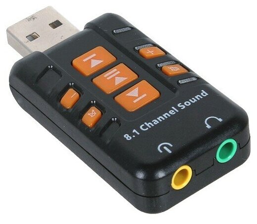 Аудио адаптер внешняя звуковая карта USB-A на 3.5мм на 2 гнезда Orient AU-01NPL кнопки регуляторы звука и треки - чёрный