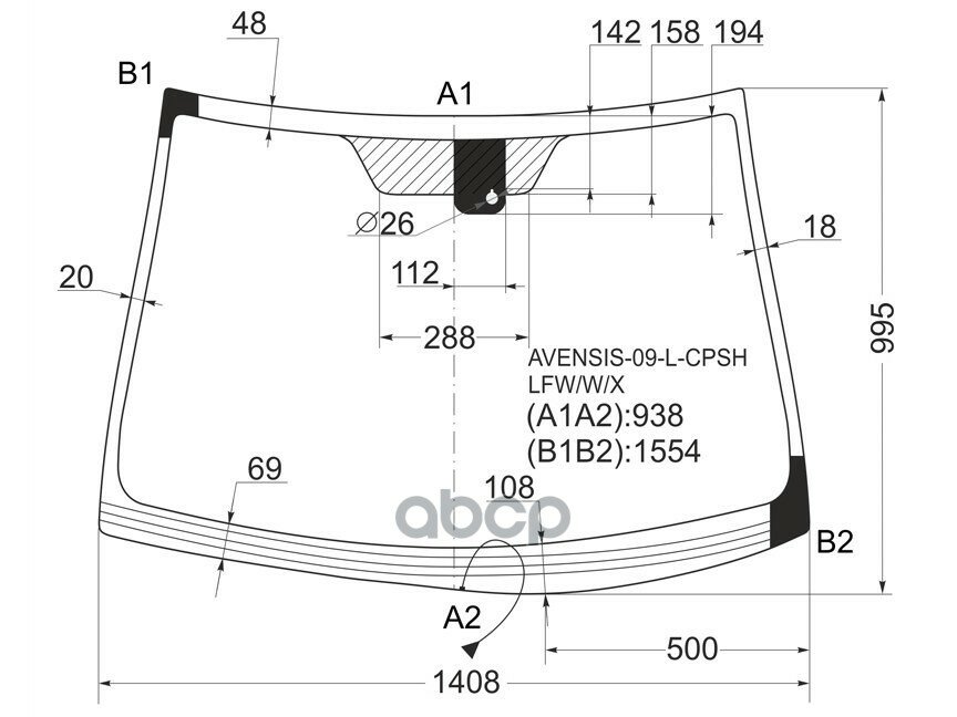 Стекло лобовое (Обогрев щеток/ Датчик дождя) Toyota Avensis (T270) 08-18 XYG арт. AVENSIS-09-L-CPSH LFW/W/X