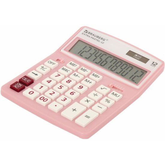 Калькулятор настольный Brauberg EXTRA PASTEL-12-PK (206x155 мм), 12 разрядов, двойное питание, розовый, 250487
